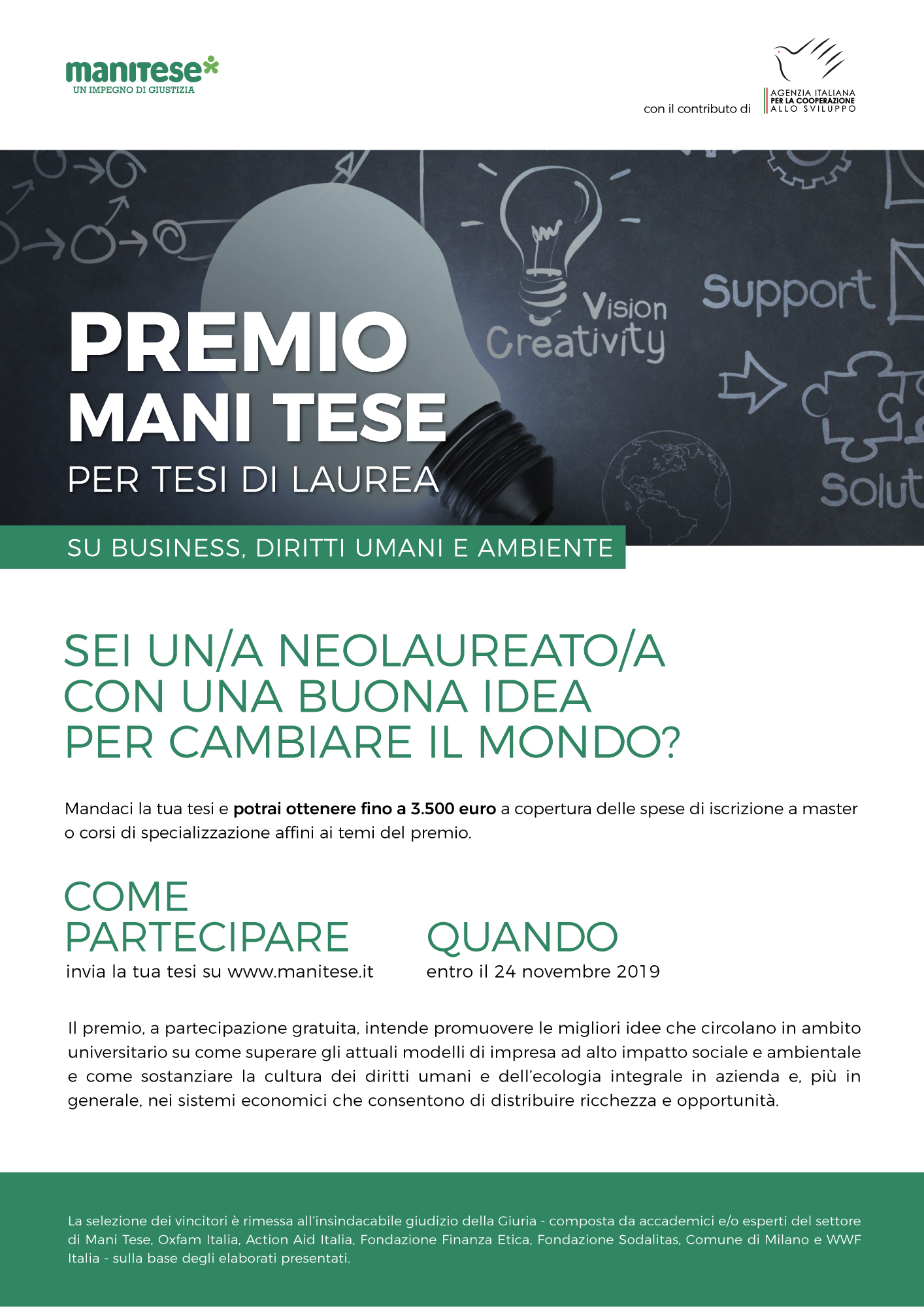 MANI TESE INDICE UN PREMIO PER NEOLAUREATI CON UN’IDEA PER CAMBIARE IL ...